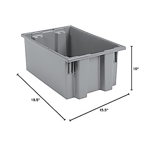 Akro-Mils 35190 Nest and Stack Plastic Storage Container and Distribution Tote, (19-1/2-Inch L x 15-1/2-Inch W x 10-Inch H), Gray, (6-Pack)