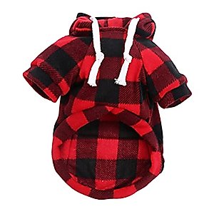 generic Christmas Plaid Dog Hoodie Soft Warm Pet Clothes with Hat - Dog Sweater with Pocket Puppy Sweatshirt Dog Winter Clothes Hooded Coat for Dogs Puppy Cats Kitten - Size XS