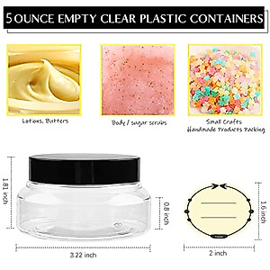 TUZAZO 5 Oz Plastic Container Tuscany Jars with Lids BPA Free, 12 Pack Empty Round Clear Cosmetic Containers Body Butter Jars for Lotion, Cream, Gel, Sugar Scrub