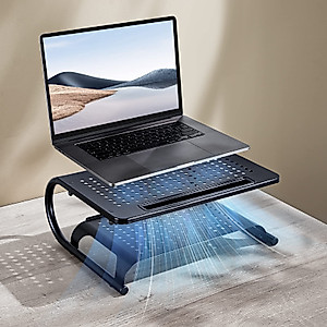 LORYERGO Monitor Stand, Monitor Riser, Computer Stand with Media Solt, Laptop Riser with Vents, 2 Tier Monitor Stand Riser with Storage for Printer/PC, Desktop Stand Organizer - Office & Home