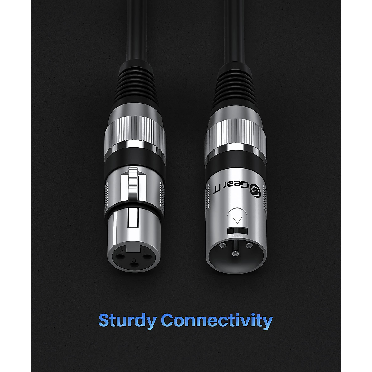 GearIT XLR to XLR Microphone Cable (1 Feet, 2 Pack) XLR Male to Female Mic Cable 3-Pin Balanced Shielded XLR Cable for Mic Mixer, Recording Studio, Podcast - Black, 1Ft, 2 Pack