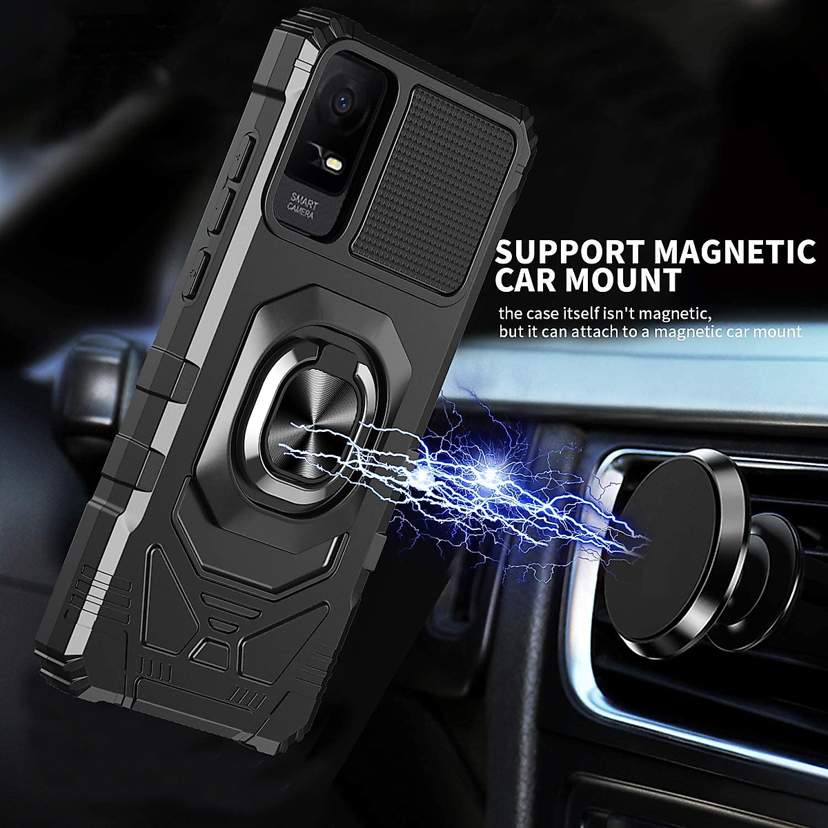 for TCL ION X/ION V Case, with Tempered Glass Screen Protector Heavy Duty Protection Technology Built-in Kickstand Rugged Shockproof Protective Phone Case for TCL ION X/ION V 6.0", (Black)