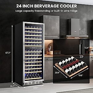 Ecojoy Wine Fridge Dual Zone, 154 Bottles 24inch Wine Fridge Freestanding, Wine Fridge Cabinet for Bar Home Wine Enthusiast, Intelligent Temperature Memory, Quiet