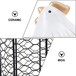 DOITOOL Iron Eggs Basket Egg Storage Basket Metal Wire Hen Egg Holder with White Ceramic Chicken Lid Hen Shaped Egg Dispenser Kitchen Supplies for Organizer Store Egg