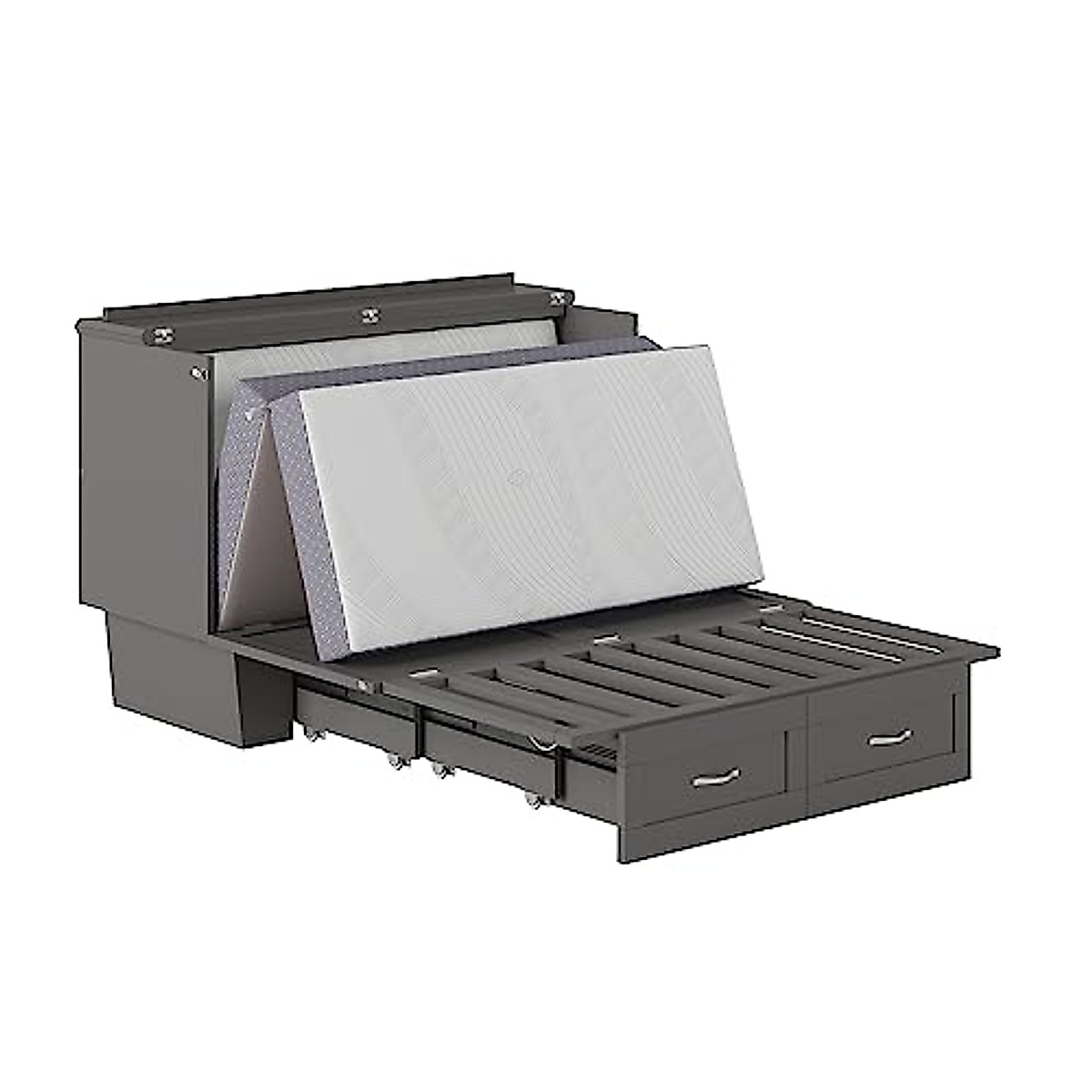 AFI Monroe Full Size Murphy Bed Chest with Mattress, Storage, & Built-in Charger in Grey