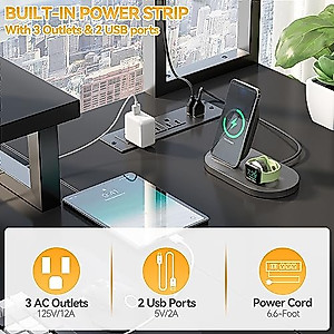 Aheaplus Small L Shaped Gaming Desk with LED Lights & Power Outlets, Reversible L-Shaped Computer Desk with Monitor Stand & Storage Shelf, Corner Desks Home Office Desk with Storage Bag, Black