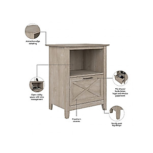 Bush Furniture Key West 1-Drawer Lateral File Cabinet, Letter/Legal, Washed Gray, 24-inch (KWF124WG-03)