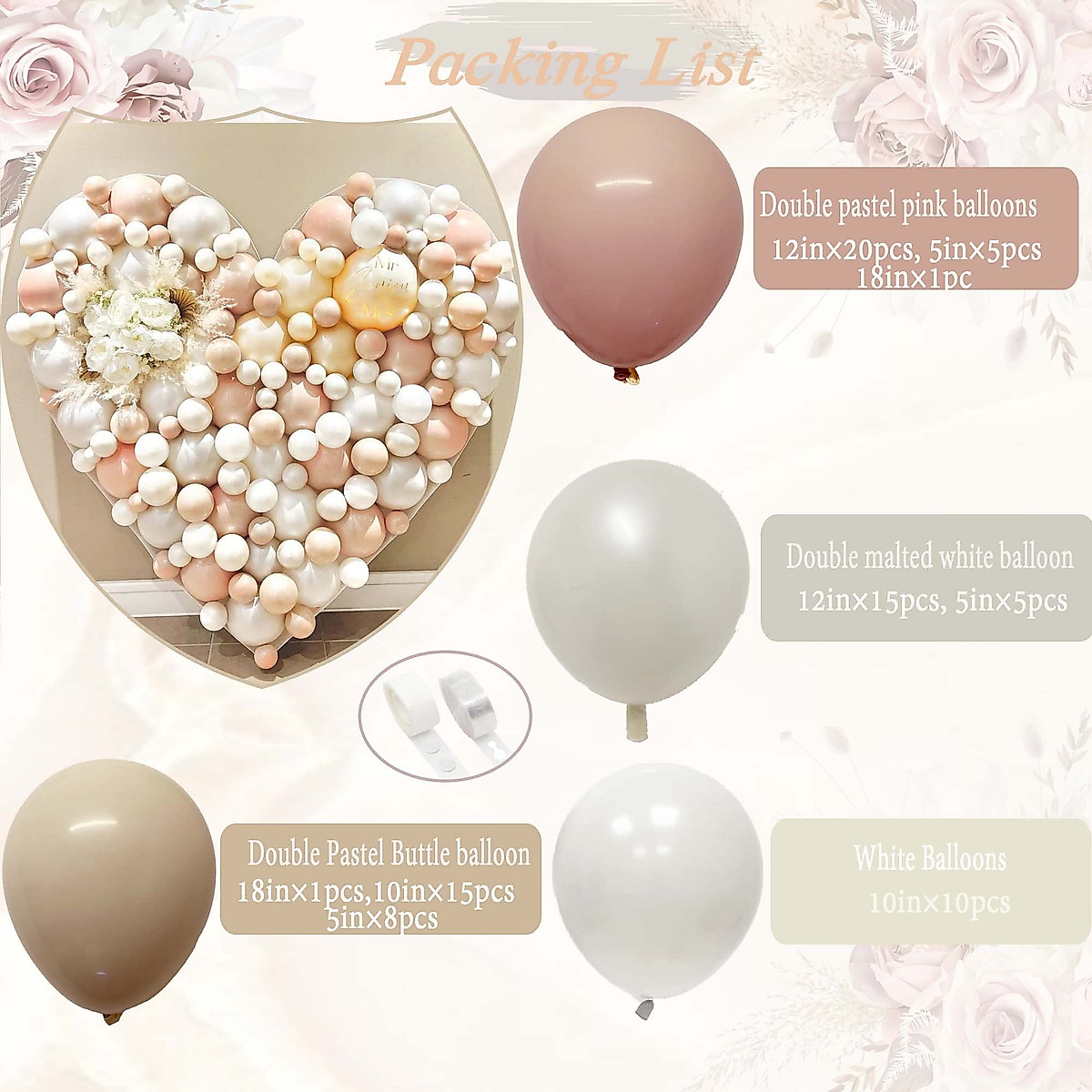 Pastel Pink Nude Balloon Garland Kit, SCMDOTI Double Stuffed Blush Pink Nude White Balloon Arch Garland Kit for Boho Party,Baby Shower Decoration,Birthday, Bridal Shower,Gender Reveal Party Deco