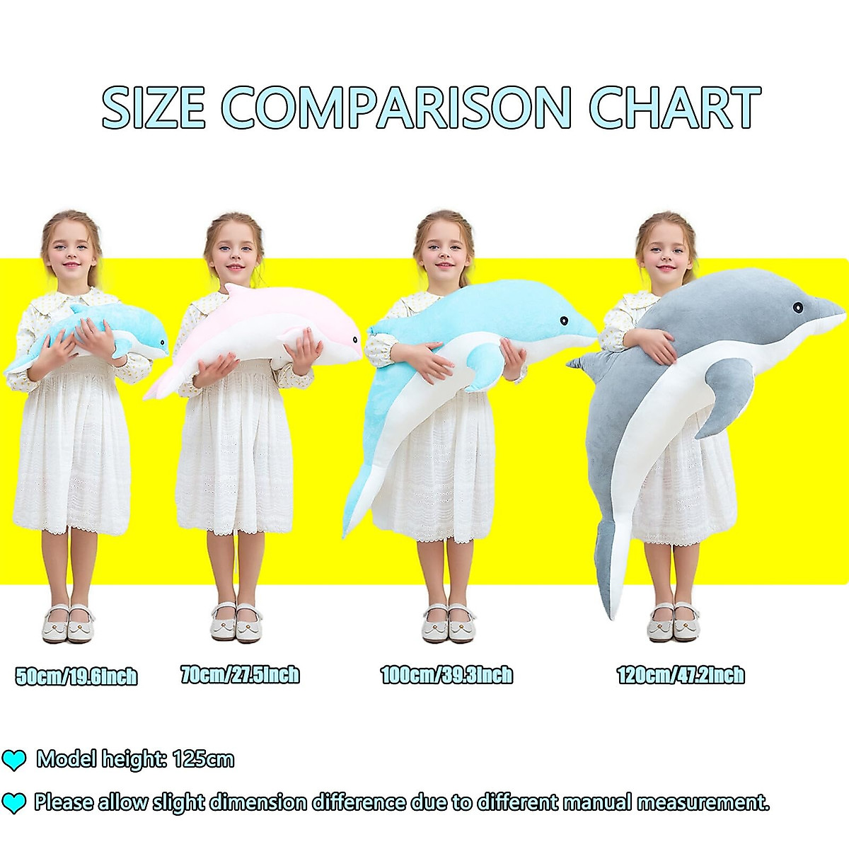 Dolphin Stuffed Animals Plush Pillow Super Soft Sea Animal Plush Toys Dolls for Boys Girls Sleeping Cushion Gift (50cm/19.68in, Grey)