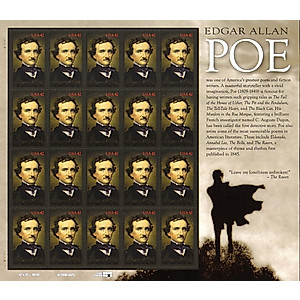 2009 EDGAR ALLAN POE ~ POET AUTHOR ~ #4377 Pane of 20 x 42c US Postage Stamps
