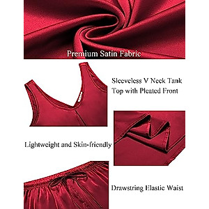 Ekouaer Pjs Shorts Set Womens Silk Sleepwear Pajamas Tank Tops and Short Bottoms Set Satin Pjs Two Piece Nightwear Set (Wine,L)