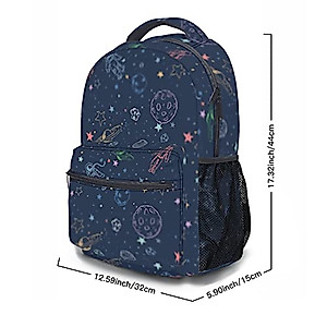 Colorful Space Star Galaxy Planet and Astronaut Holiday Leisure 17 Inch Work Backpack, Lightweight Travel Outdoor School And College Bookbag for Men and Women Teen Gifts