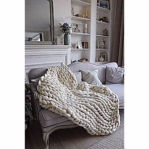 Elero Chunky Knit Blanket Merino Wool Hand Made Boho Soft and Cozy Bulky Throw Blanket for Bedroom Sofa Home Decoration White 32x40