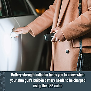 SABRE Stun Gun with Flashlight and Battery Strength Indicator, 1.552 Microcoulombs (µC) Charge, 120 Lumen Flashlight, Increased Reliability, Safety Switch, Rechargeable, Compact Design, Black