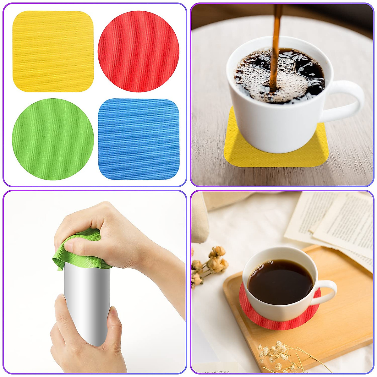 4pcs Jar Gripper Pads, Multifunctional Rubber Jar Gripper Pad Jar Opener Grippers Kitchen Coaster for Elderly Suffering from Arthritis Children Women Weak Hands (4 Colors)