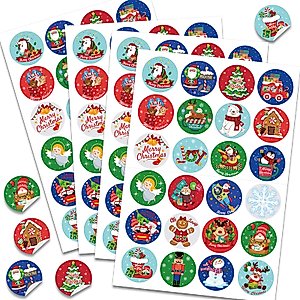 HOWAF Christmas Stickers, 96pcs Assortment Holiday Sticker Round Xmas Label Stickers Gift Stickers Kids Stickers for Crafts, Scrapbooking, Card Making, Christmas Party Supplies, 24 Patterns, 4cm