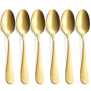 GoGeiLi Matte Gold Spoons Set, 7.8 Inch Stainless Steel Satin Finish Dinner Spoons, Gold Silverware Flatware Spoon Set of 6, Dishwasher Safe