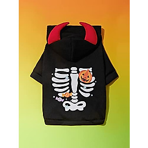 QWINEE Dog Hoodie Reflective Skull Print Cat Clothes Sweatshirt for Puppy Small Medium Dogs Kitten Light Black S