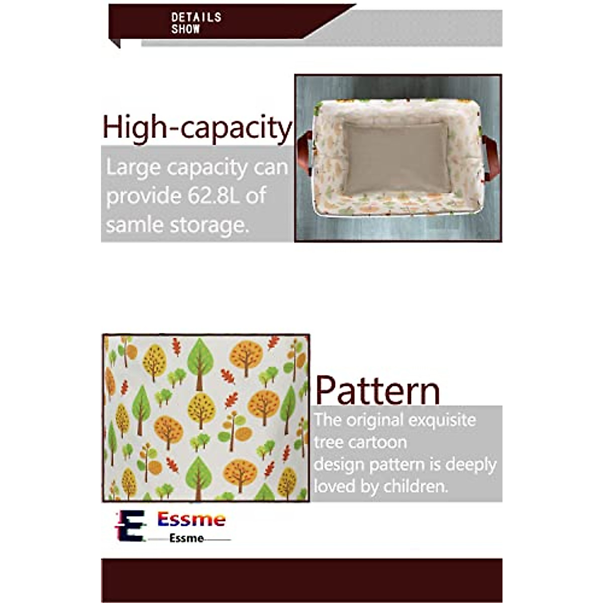 Essme Rectangular Kids Storage Baskets,Toy Baskets,Nursery Storage Bins Organizer with Handles for Forest Decor,Woodlang Basket,Green Box,Gift Basket.(Tree)