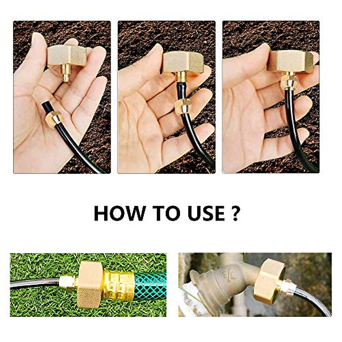 Hourleey Garden Hose Adapter, Brass Standard 3/4" Female Thread to 1/4" Tube Adapter for Water Hose, Convert 3/4" Garden Hose to 1/4" Tube, 3 Set