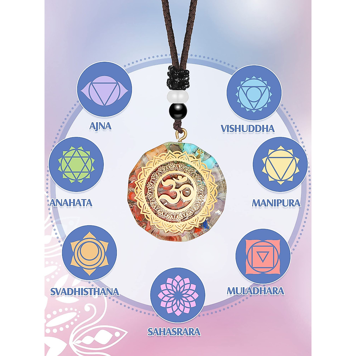 Batiyeer 10 Pieces Chakra Necklace Orgonite Necklace Crystal Pendant Necklace Spiral Chakra Healing Energy Necklace Adjustable Reversible Pendant for Women Men,1.4 Inches (Classic)