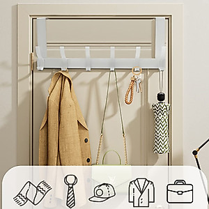 TACYKIBD Over The Door Hook, Heavy Duty Door Hanger Hooks, Over The Door Hanger with 12 Coat Hooks for Hanging Towel Coat Cloth, Back of Bathroom Bedroom Key Holders Kitchen Organizer (White)