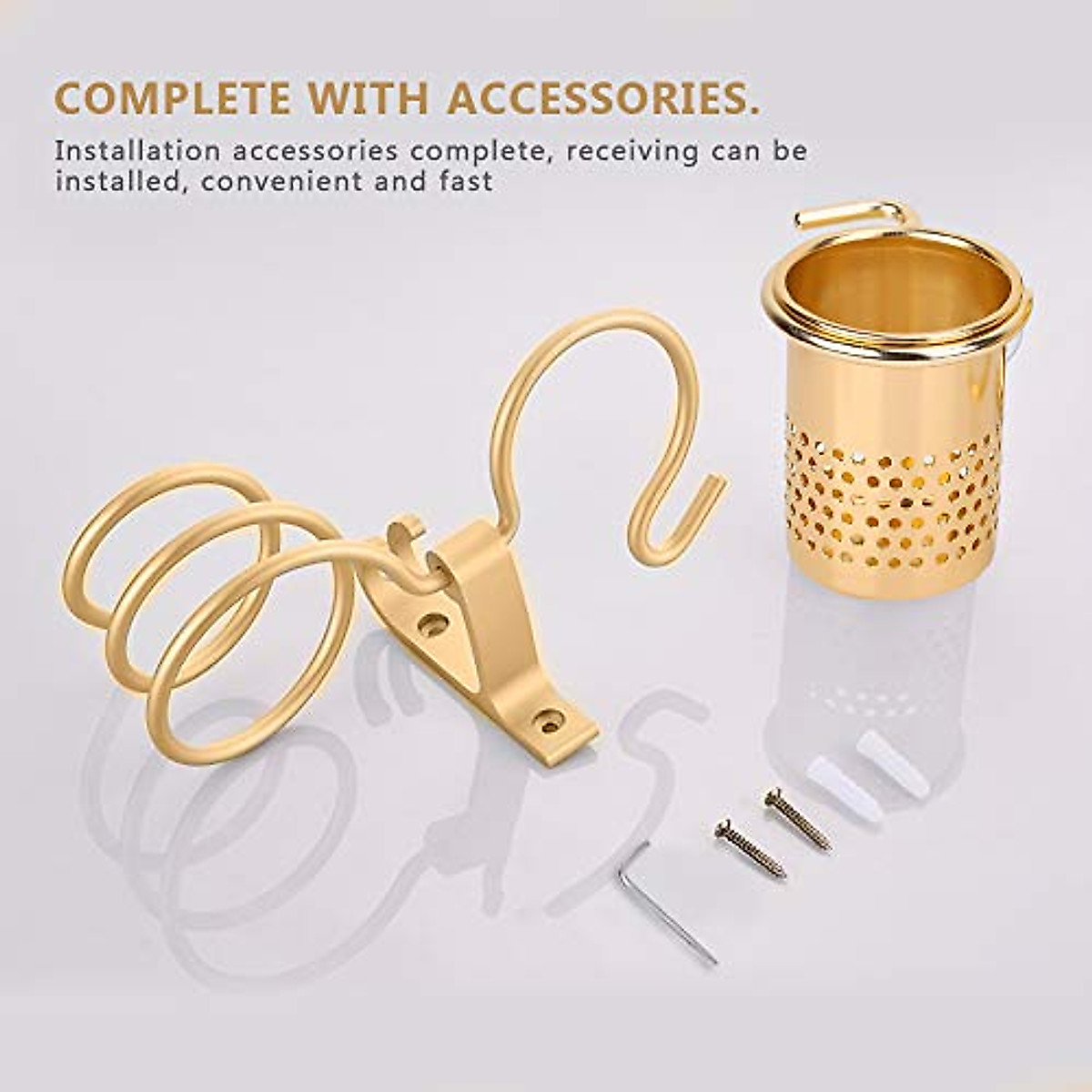 Hair Dryer Holder, Space Aluminum Wall Mounted Hair Dryer Holder Spiral Hair Care Tools Hanging Rack Organizer for Blow Dryer Comb (#2)