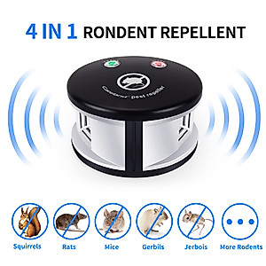 Careland Squirrel Repellent Rodent Repellent, 360°Mouse Ultrasonic Plug in Pressure Wave Pest Deterrent Control Chaser Squirrels Mouse Mice Rats and Other Rodents for Indoor Use Black-1,361N
