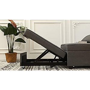 Cynefin Futon Chair with Lumbar Pillow and 3 Side Pockets, Convertible Chair Sleeper Bed, 4 in 1 Ottoman Bed,Chaise Lounge Indoor, Tufted Fabric Gray