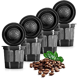 K&J Reusable K Cups Compatible with Keurig, 4 Pack, Black - Includes Freedom Clip for Compatibility With Keurig 2.0 Machines