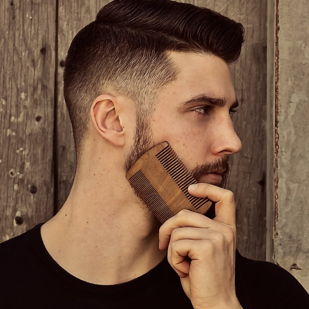 Beard Comb - Natural Sandal Wood for Hair with a Scented Fragrance Smell with Anti-Static & No Snag, Handmade Fine/Medium Tooth Brush Best for Beard & Moustache Packaged in Premium Giftbox