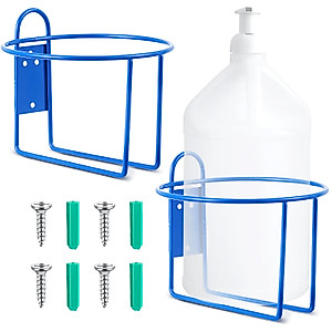 Hicarer 2 Pcs One Gallon Jug Storage Rack Wall Mounted Heavy Duty Steel Wall Rack for 1 Gallon Bottle Round Water Jug Rack Jug Holder with Hardware Hand Sanitizer 6-3/4" W x 5" H x 6-1/2" D (Blue)