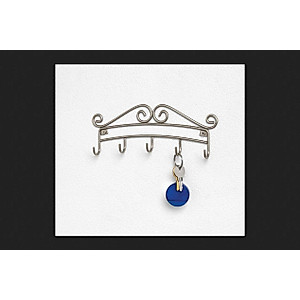 Scroll Wall Mount 5 Hook Key Rack Office Mudroom Entryway Organizer with Hooks for Coats, Leashes, Keys, Scarves and more, Satin Nickel