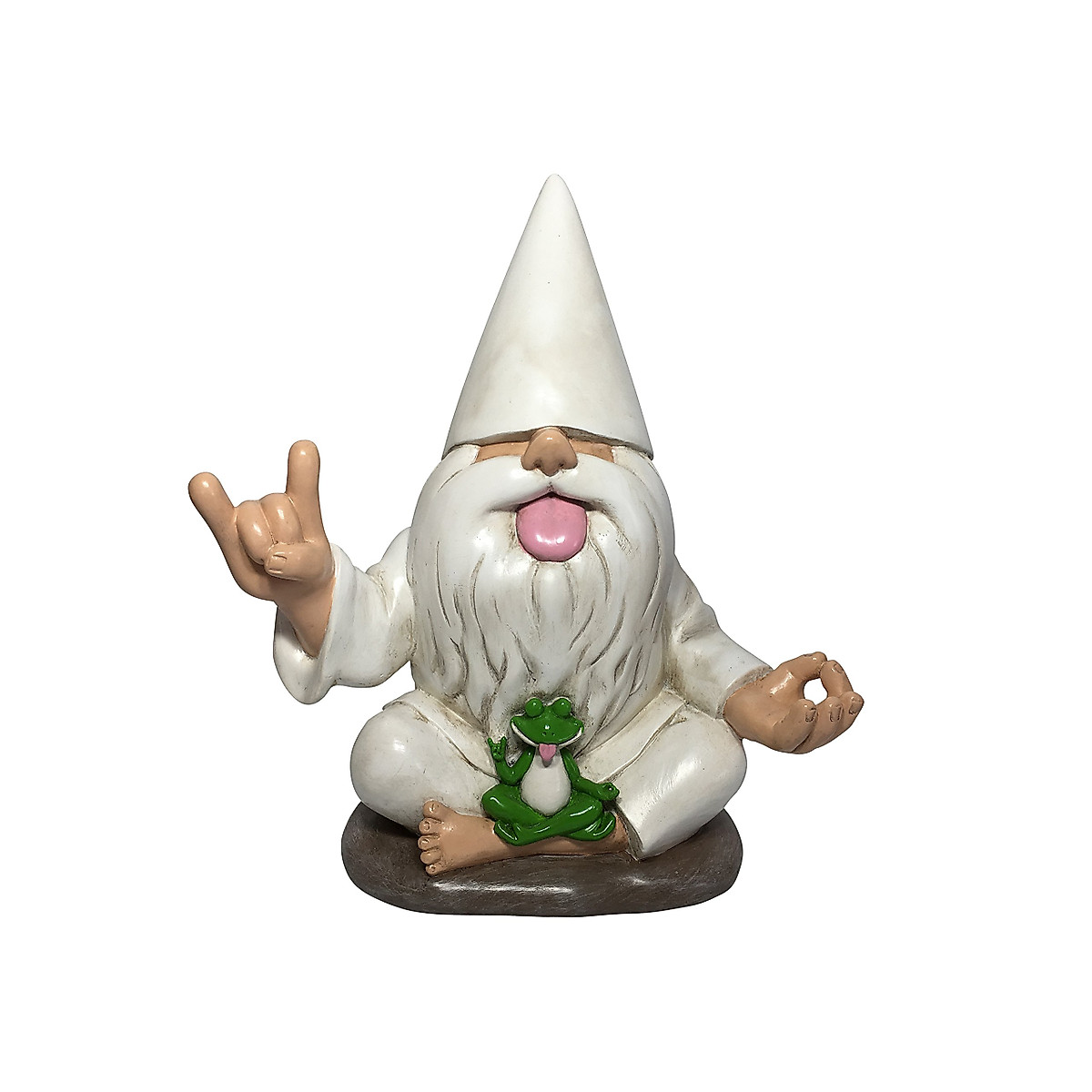 GlitZGlam Rocker Gnome George with Zen Frog - This Garden Gnome Combines Peace, Tranquility and Rock N Roll for Your Fairy Garden