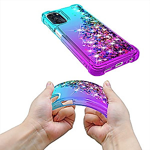 YZOK for Moto G 5G 2022 Case,Moto G 5G 2022 Case with HD Screen Protector,Gradient Quicksand Glitter Liquid Floating Waterfall Durable Girls Cute Phone Case for Motorola G 5G 2022 (Teal/Purple)