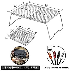 PSKOOK Folding Campfire Grill, Portable Camping Grill Grate, 304 Stainless Steel Camp Fire Cooking Racks for Compact Storage, BBQ Grill for RV Camping, Hunting trip, Bushcraft, Picnics, Fishing