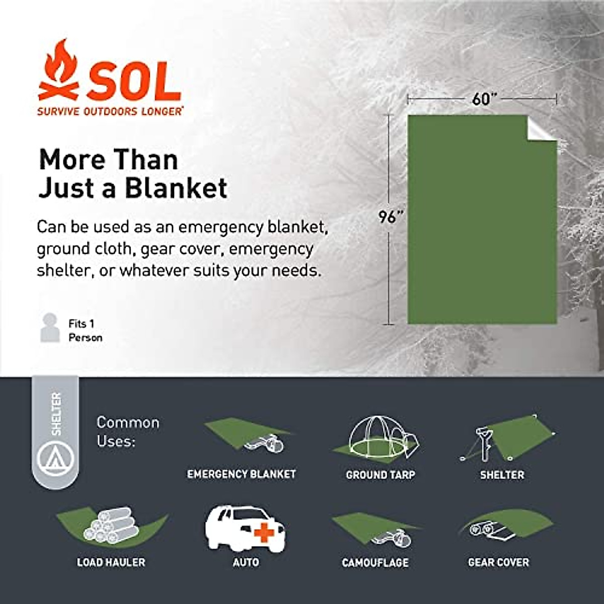 Survive Outdoors Longer Heavy Duty Emergency Blanket, 5 x 8 ft Green