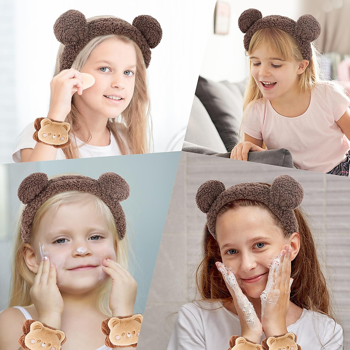 Casoty Bear Ears Headband Spa Headband and Wristband Set, Animal Ear Headband, Cute Ear Headband, Skincare Headbands for Party Cosplay Makeup Washing Face