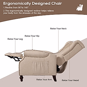 Consofa Wingback Recliner Chair with Massage and Heat Tufted Fabric Push Back Arm Chair for Living Room Vintage Recliner Chair with Remote Control, Padded Cushion, Backrest, Wooden Legs