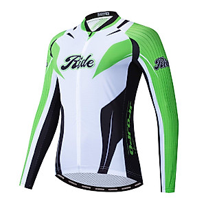 Weimostar Women's Cycling Jersey Long Sleeve Biking Shirts Full Zipper Bicycle Tops Bike Clothes Four Pockets White Green Size M