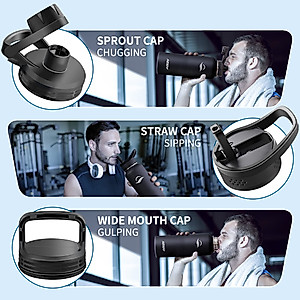 AEXPF 40 oz Insulated Water Bottle, Stainless Steel Vacuum Sports Water Bottle with 3 Lids, Durable Leakproof Metal Thermos, BPA-free Water Flask Jug with Strap, 2pc