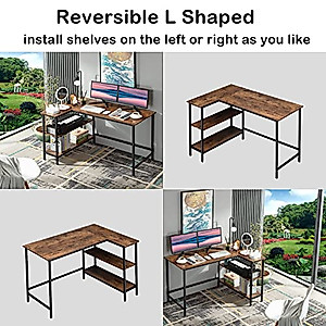 WOODYNLUX L Shaped Desk - 43 Inch Gaming Desk, Computer Corner Desk, Home Office Writing Desk with Shelf, Space-Saving Workstation Table, Modern Simple Wooden Desk, Rustic Brown