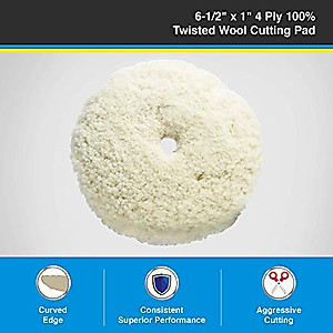 Lake Country Manufacturing 4-Ply 100% Twisted Wool Cutting Pad - Wool Hook and Loop That Fits Backing Plate - Supports Heavy Cutting Application and 1" Pile Height (1 Pack, 6.5")