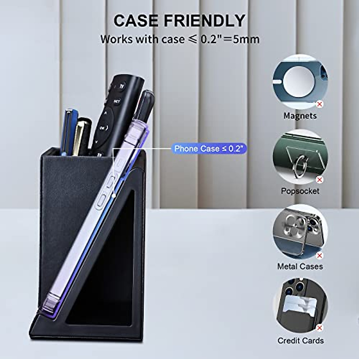 10W Fast Wireless Charger Desk Organizer, Wireless Charging Station for iPhone 14/14 Pro/13/12/Samsung Galaxy S23/S22/S21/Note 20/Note 10, Desk Phone Charger with Leather