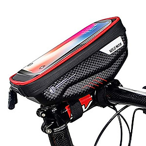 Bike Handlebar Bag, Waterproof Bicycle Frame Handlebar Bag Accessories Cycling Front Top Tube Pouch Pannier Bike Phone Mount Holder Stand for iPhone 15 14 13 12 11 Pro MAX XS XR Smartphone up to 6.7''