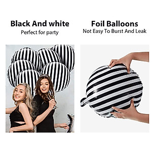 24 Pieces Black and White Striped Balloons 18 Inch Striped Foil Balloons Black Striped Checkered Balloons for Halloween Birthday Baby Shower Addams Family Party Decoration