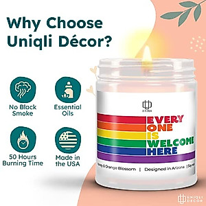 Everyone Is Welcome Here LGBTQ Candle - Diversity Decorations Honey & Orange Blossom Scented Candle, LGBTQ Merch, Gay Pride Candles for Men Women Gay Lesbian, Birthday Rainbow Candles, Unique Gifts
