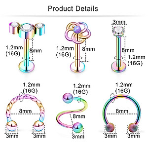 Cisyozi 16G Lip Rings Studs Hoop Piercing Jewelry for Women Stainless Surgical Steel Spiral Horseshoe Opal Lip Labret Medusa Monroe Ring Tragus Helix Cartilage Earring Stud Piercing Jewelry Women Men