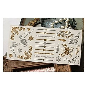 Temporary Tattoos,Metallic,5 Large Sheets Gold Silver Glitter, by WffDirect,80+ Color Flash Fake Waterproof Tattoo Stickers-For Adults or Kids