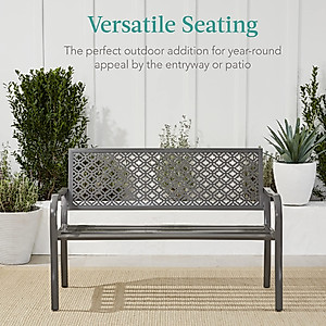 Best Choice Products Outdoor Bench 2-Person Metal Steel Benches Furniture for Garden, Patio, Porch, Entryway w/Geometric Backrest, 790lb Capacity – Gray
